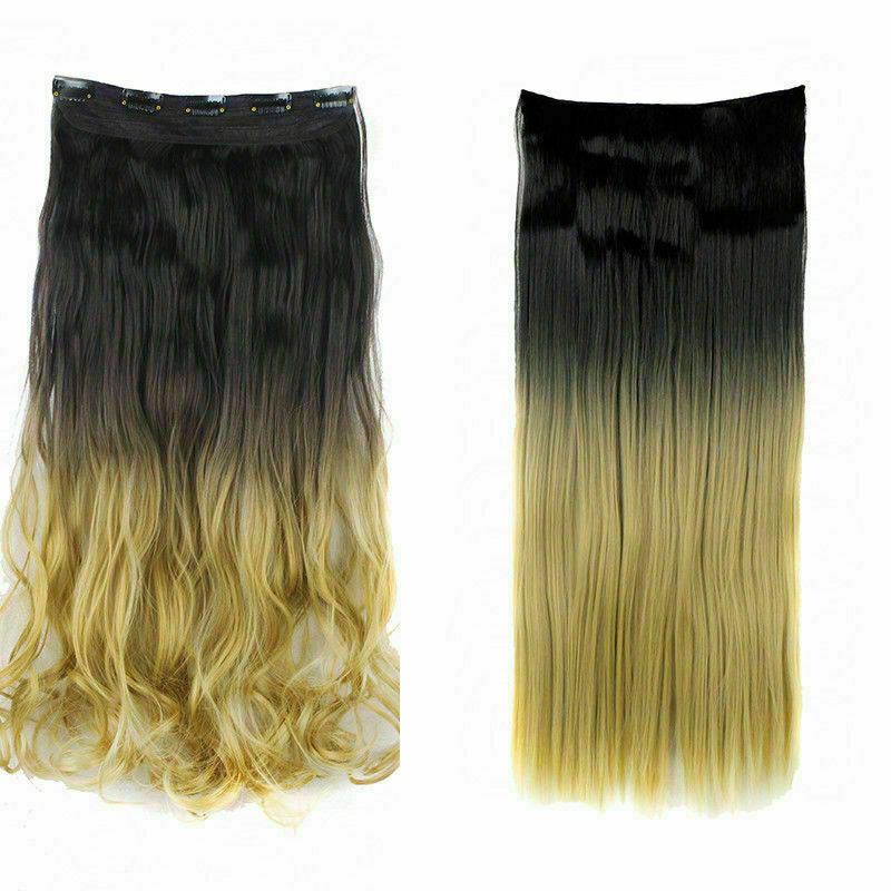 Half Full Head 5 Clips One Piece Clip in Hair Extensions Long Straight ...