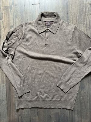 Black Brown 1826 Men Sz L Brown 100% Extrafine Merino Wool 3/4 Button ...