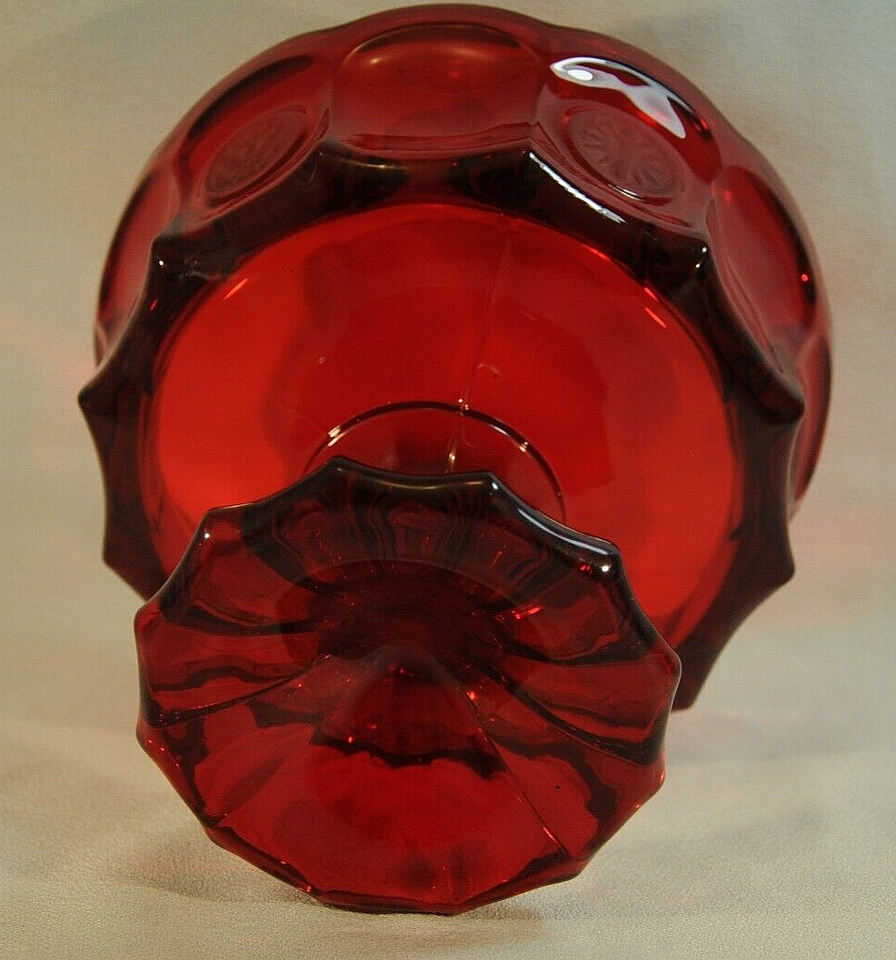 Vintage Fostoria Glass Ruby Red Coin Scalloped Fruit Bowl Compote Candy ...