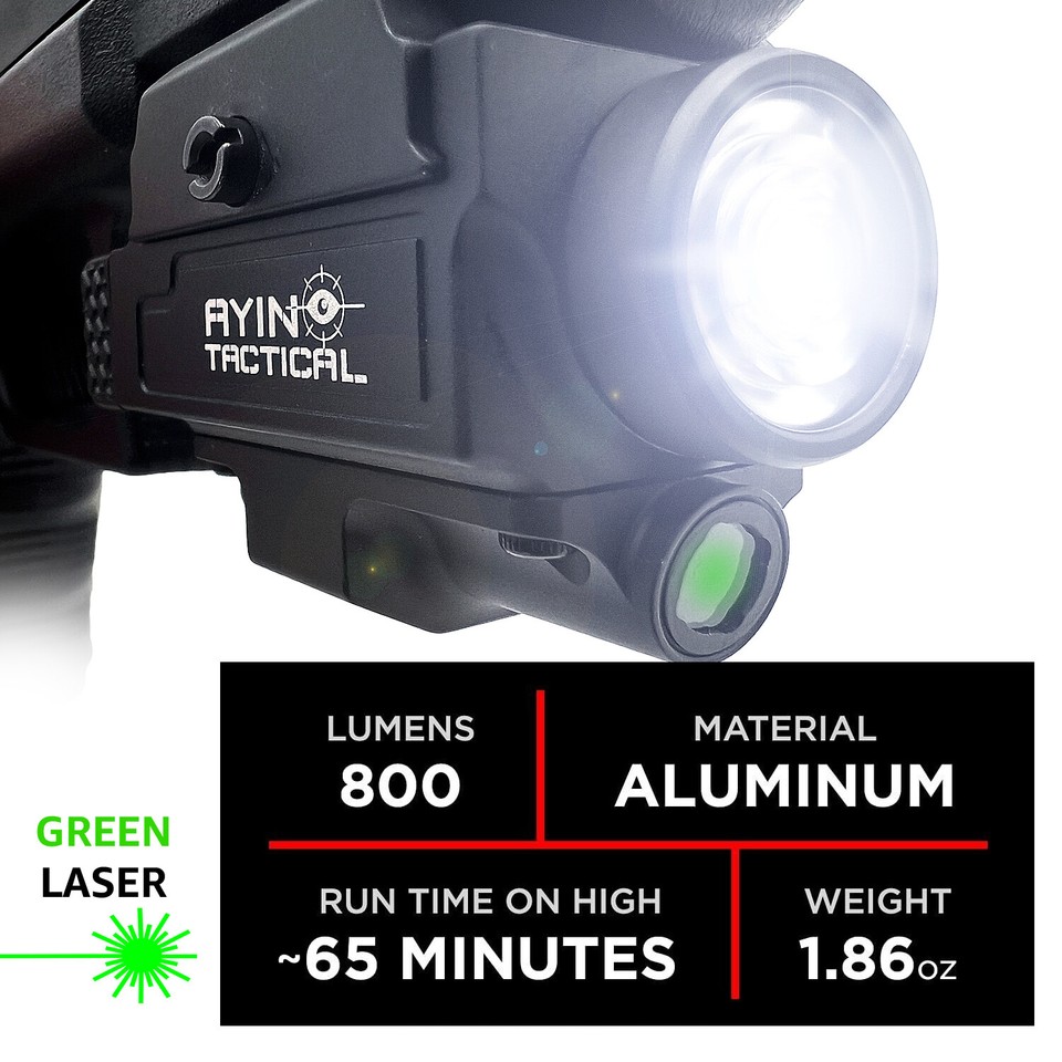 800 Lumen LED Gun Light, Rechargeable, Quick Detach Mount, Ayin Pistol ...