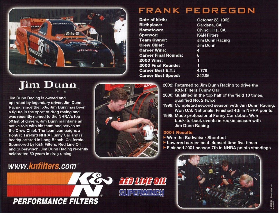 Vintage Poster Card 2003 Frank Pedregon Winston NHRA Pontiac Funny Car ...