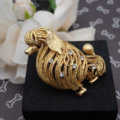 Vintage Rhinestone Gold Tone Figural Dog Mop Poodle Brooch Pin | eBay