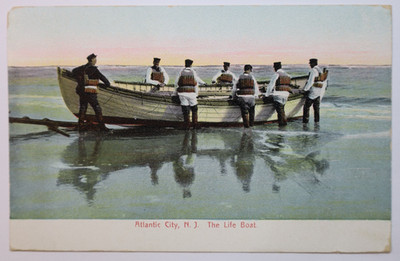 New Jersey Atlantic City NJ Coast Guard US Life Saving Crew & Boat 1910 ...