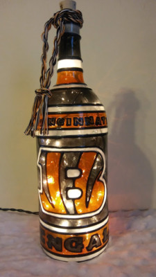 Cincinnati Bengals Inspiered Hand Painted Lighted Wine Bottle ...