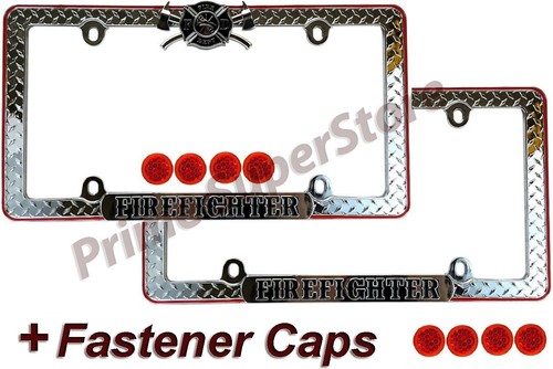 2 Pack Firefighter Fire Department Diamond Metal License Plate Frame ...