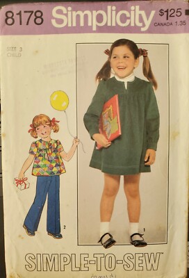 Vtg Simplicity simple-to-sew pattern 8178 Girls' Dress or Top and Pants size 3 | eBay