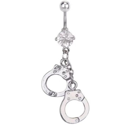 Silver Colored White Gemstone Handcuff BDSM Kink Bondage Belly Button ...