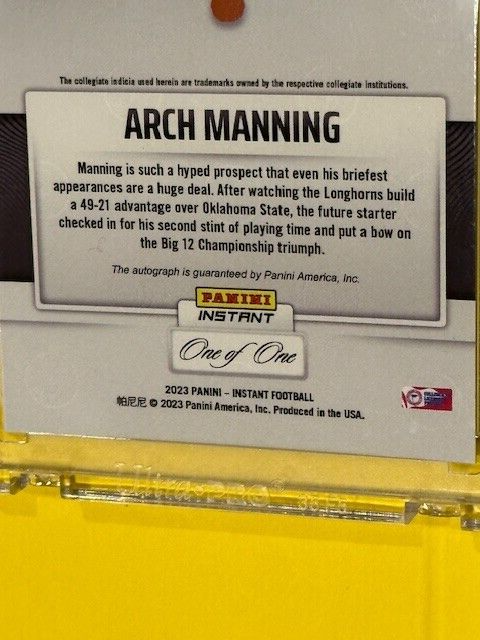 2023 Panini Instant Arch Manning #46 Longhorns auto autograph BLACK 1/1 ...