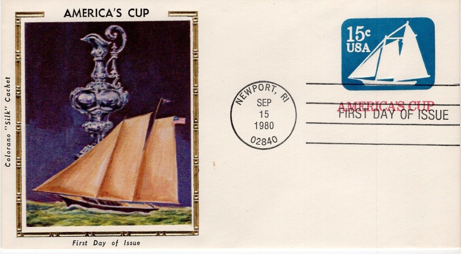 YACHT RACING AMERICA'S CUP COLORANO SILK CACHET FDC 1980 #U598 UNADDR ...