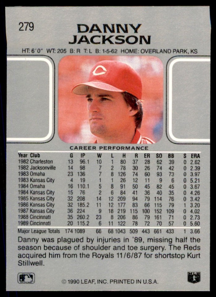 1990 LEAF DANNY JACKSON CINCINNATI REDS #279 | eBay