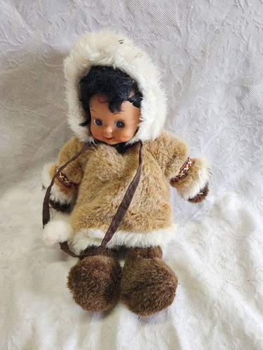 Native American Eskimo Girl Doll 13" Plush Body Plastic Head ...