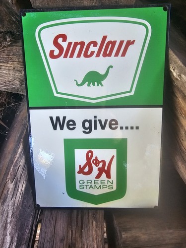 VINTAGE SINCLAIR GREEN STAMPS MOTOR OIL GASOLINE PORCELAIN GAS SIGN 12 ...