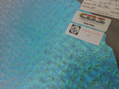 Dichroic Glass: CBS 96 COE Pink/Teal on Florentine Textured Clear 3" Sq ...