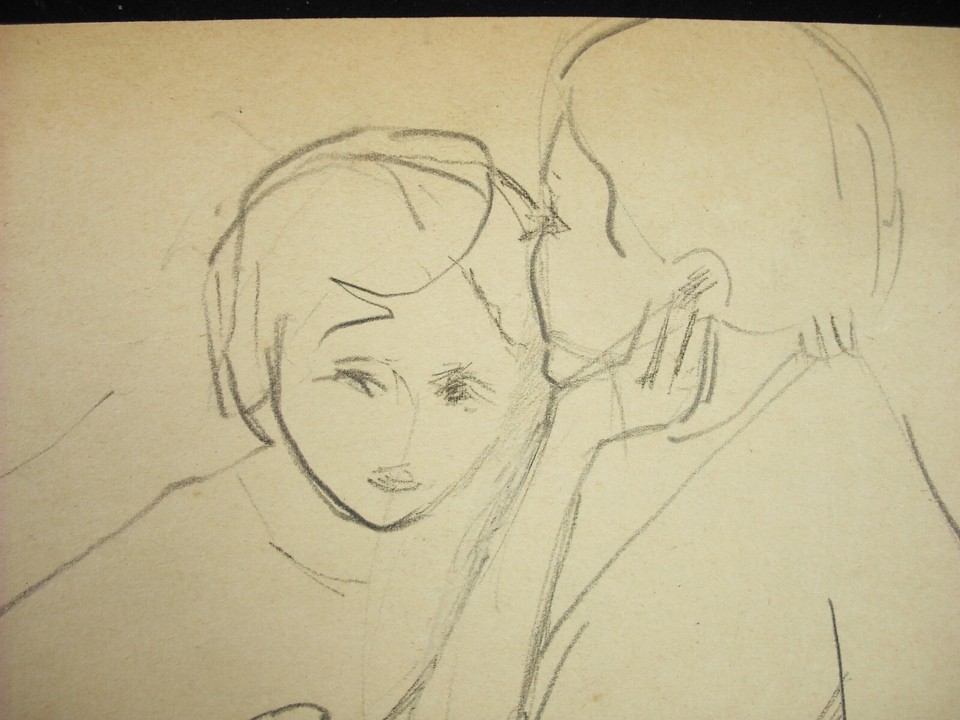 Women sitting original pencil drawing circa 1960 | eBay