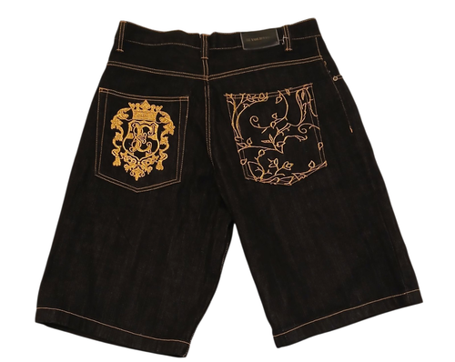 Evolution in Design Mens Size 36 Black Denim Shorts Gold Embroidered ...