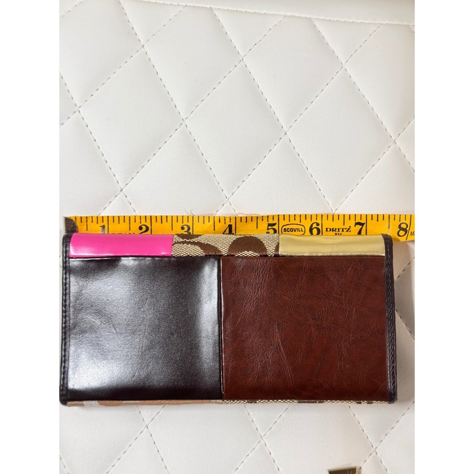 COACH Patchwork Wallet check book Signature Canvas Leather Pink Purple ...