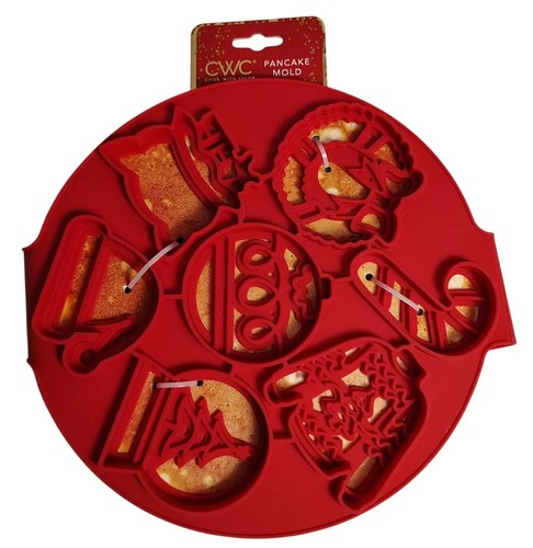 CWC Silicone Pancake Eggs RED 7 Molds Sled Hat Wreath Snow Globe ...