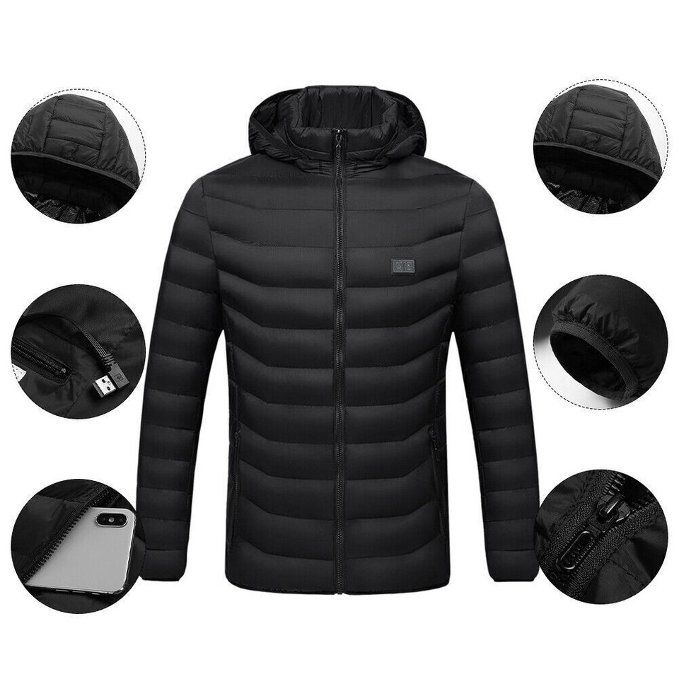 Men Women 19Areas USB Heated Jacket Winter Warm Hooded Heating Coat ...