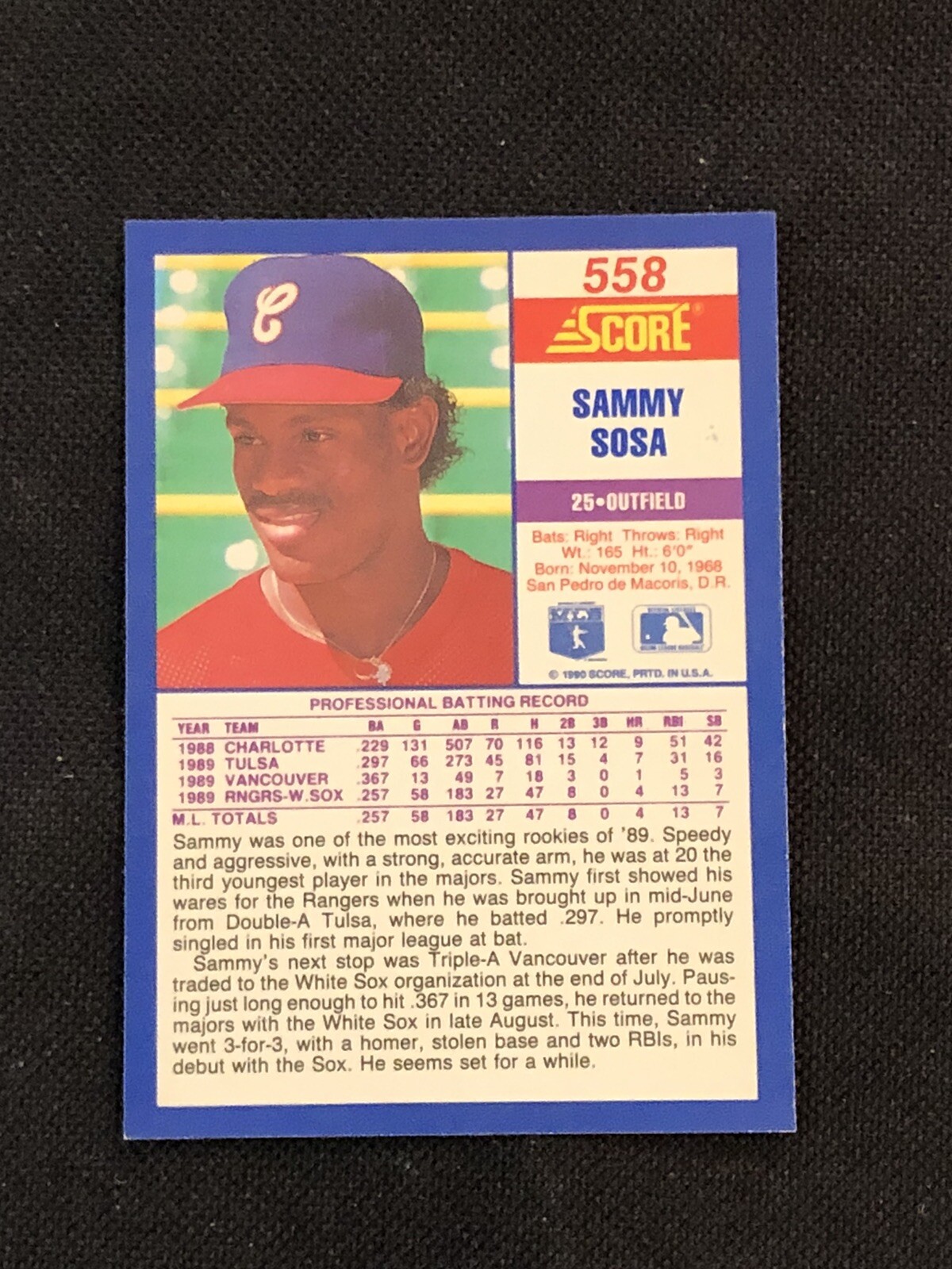 1990 Score #558 Sammy Sosa Rookie Card RC Cubs MINT *32 | eBay