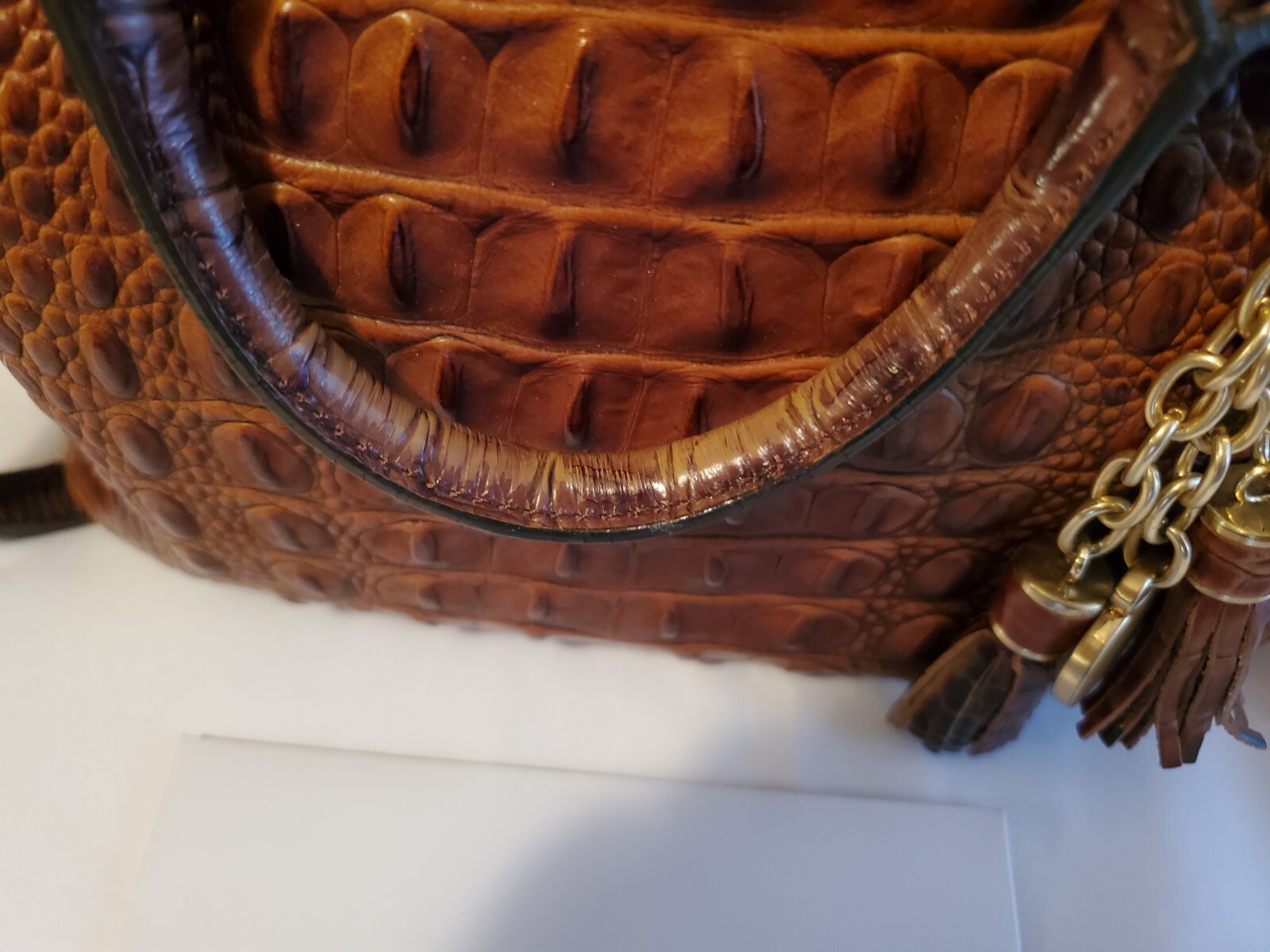Brahmin Mini Arno Dark Carmel Tri-Color Handbag, Wallet, Tassel Key ...