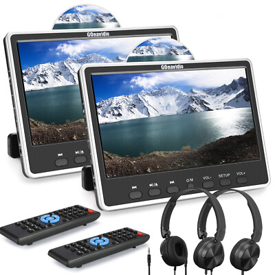2 x 12" Car Headrest Screen Rear Seat TV Monitor HDMI AV IN OUT USB SD ...