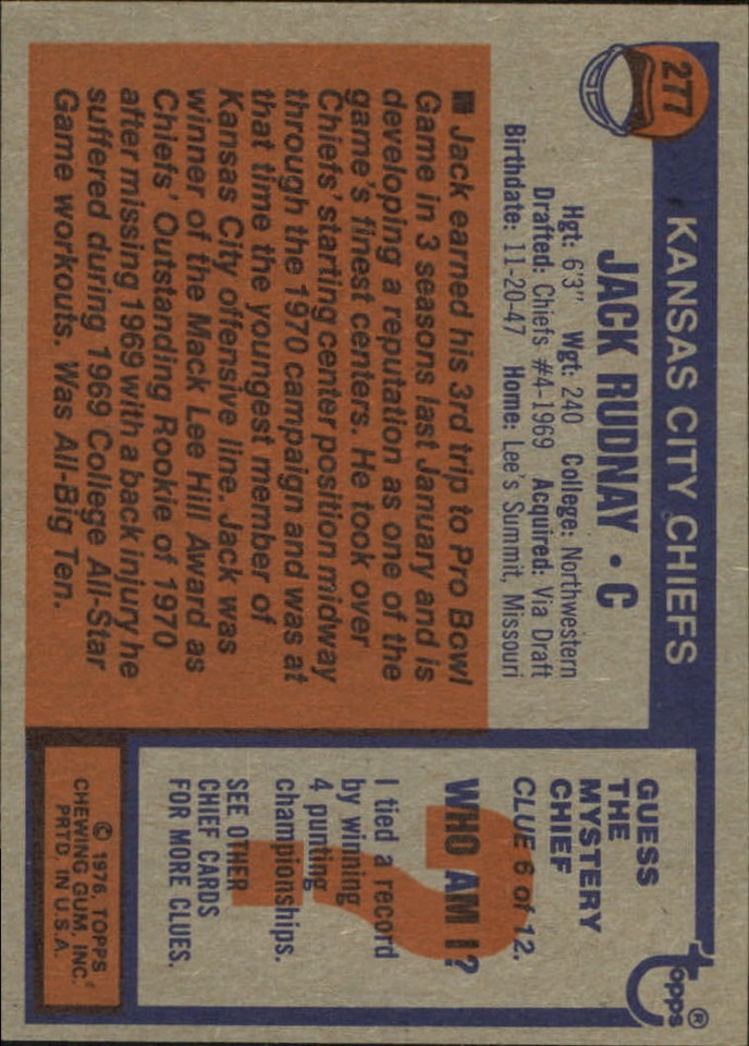 1976 Topps Football Card #277 Jack Rudnay - EX-MT | eBay