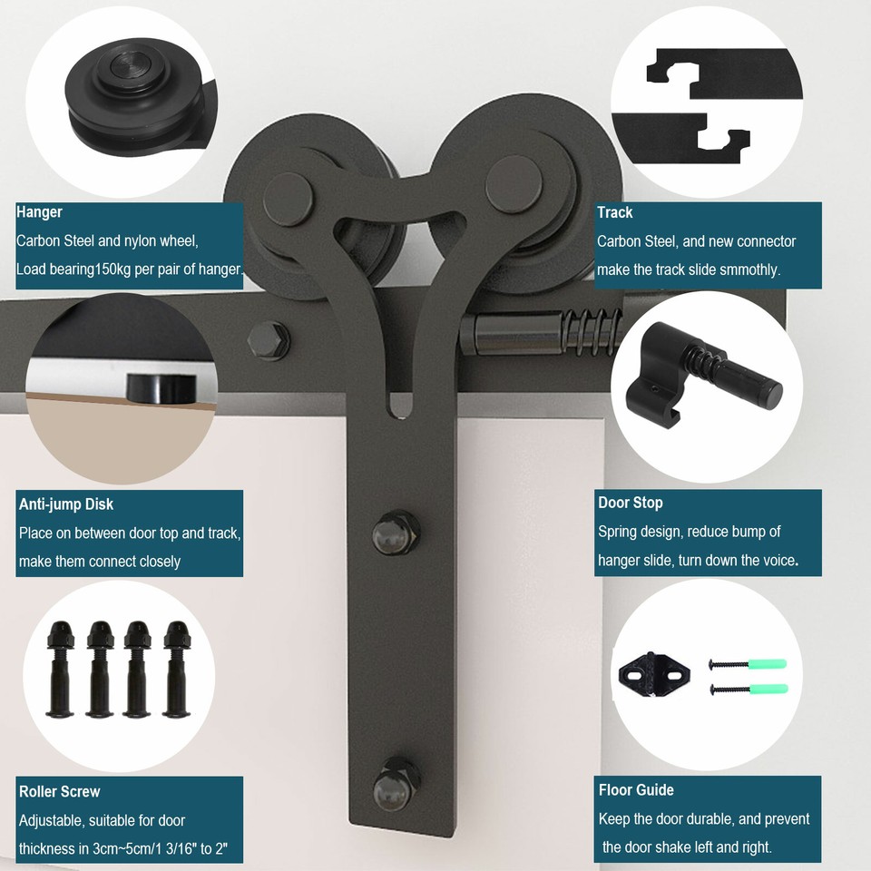 Heavy Duty Sturdy Sliding Barn Door Hardware Kit 5-10FT For Single ...