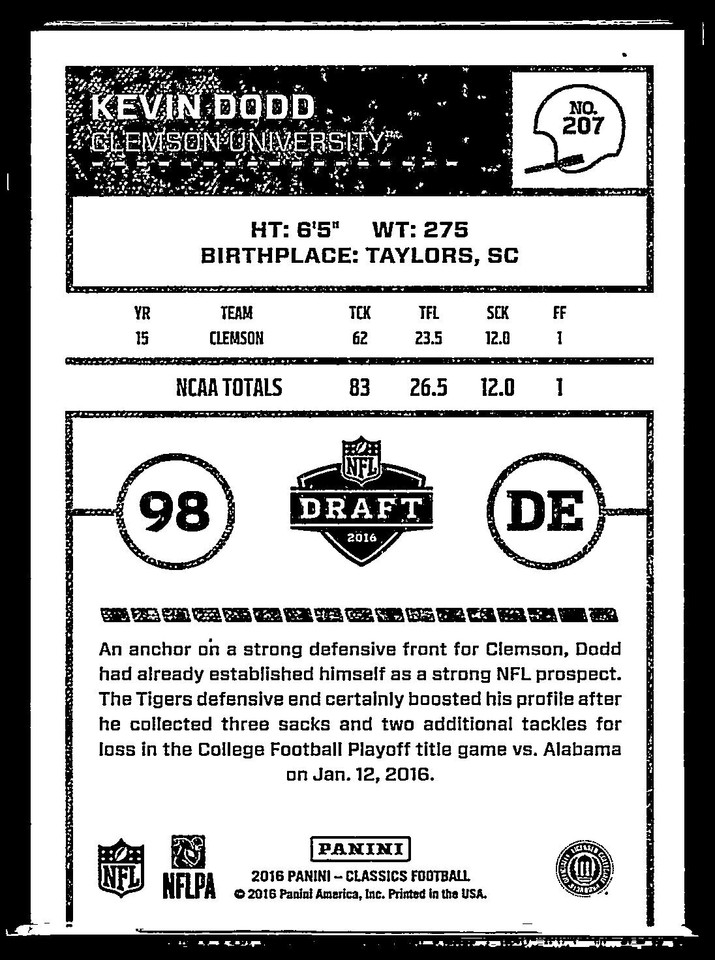 Kevin Dodd 2016 Panini Classics #207 Rookie | eBay