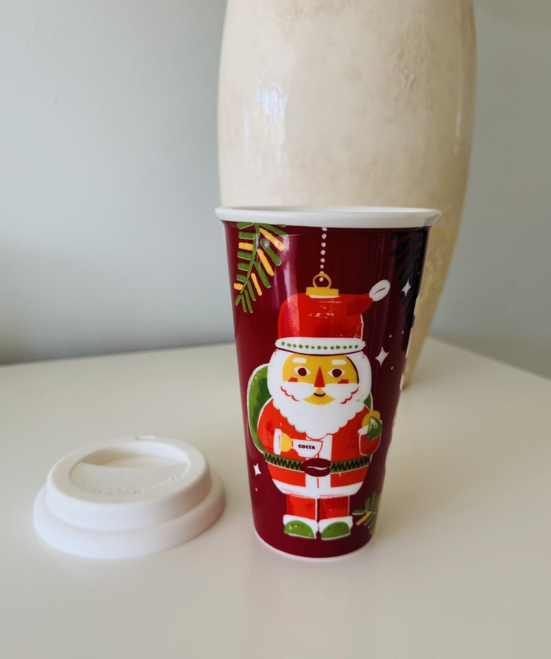 Costa Coffee Ceramic Christmas Travel Cup Mug Tumbler - Santa Design ...