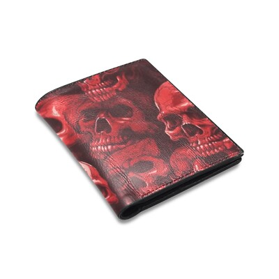 Red Skulls Horror Wallet Goth Biker Mens Leather Bi Fold Wallet Fire | eBay