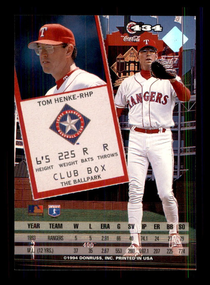 1994 BASEBALL 1994 Leaf Tom Henke Texas Rangers #434 1 | eBay