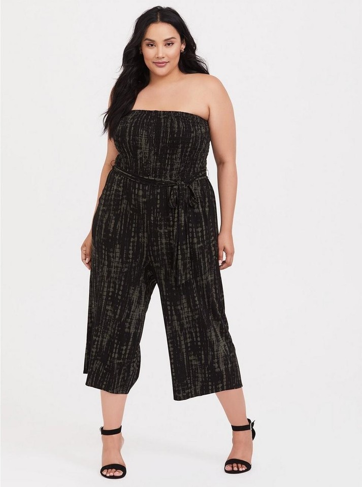 Torrid Strapless Culotte Jumpsuit Romper Womens 4X Olive Green Black ...