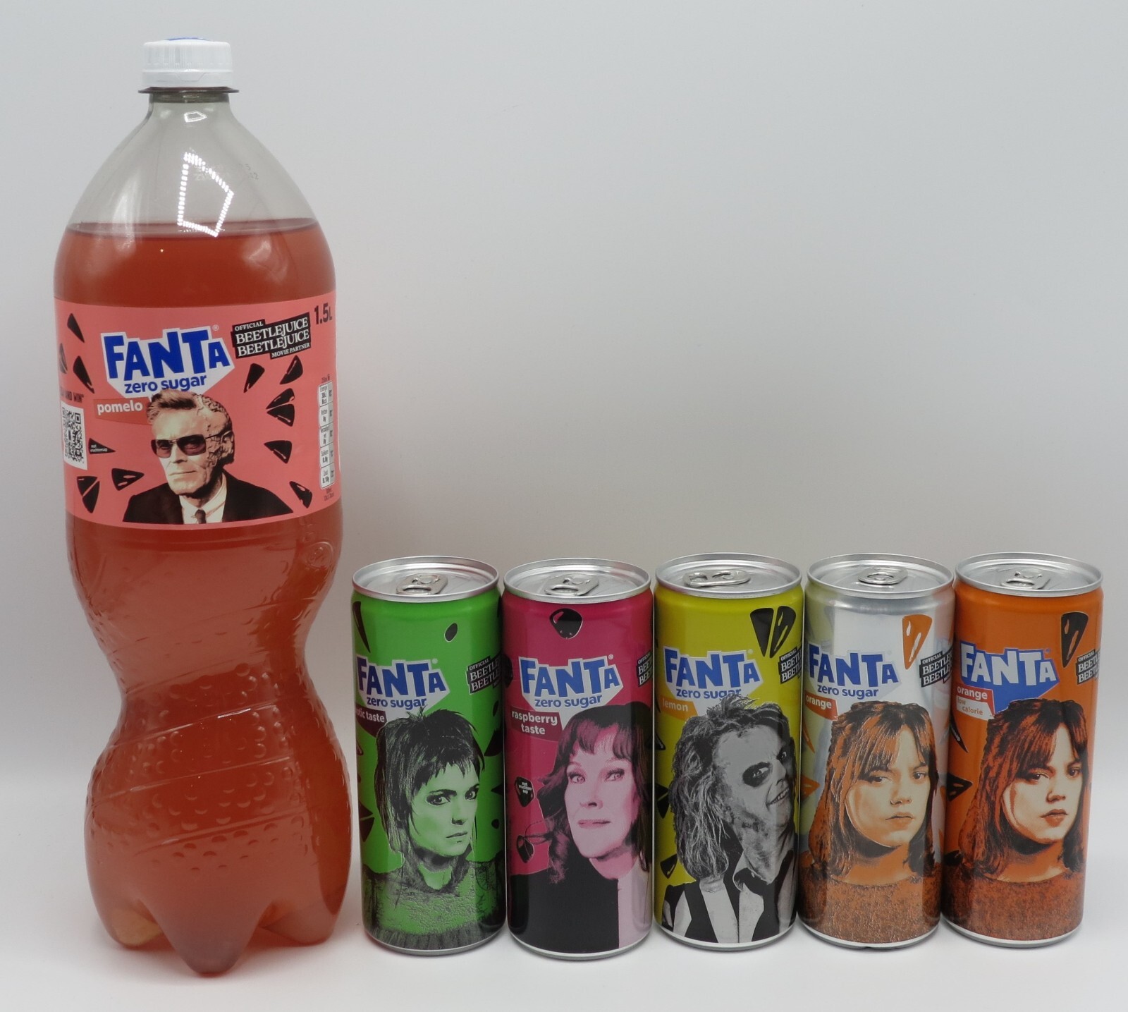 complete set of 5 FANTA / BEETLEJUICE 2 250ml cans + 1,5L PET bottle ...