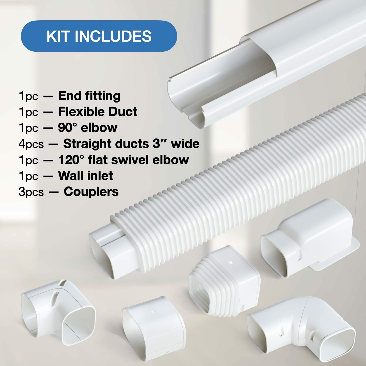 12ft PVC Decorative Line Set Cover Kit 3” wide for Mini Split and ...
