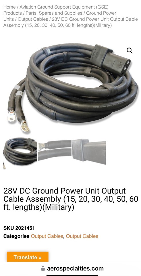 ANDERSON 28V DC Ground Power Unit Output Cable Assembly (20 ft. length ...