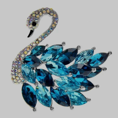 NWT Swan Brooch Pin-Clear Round & TQ Marquise Rhinestones-Silver Tone-1 ...