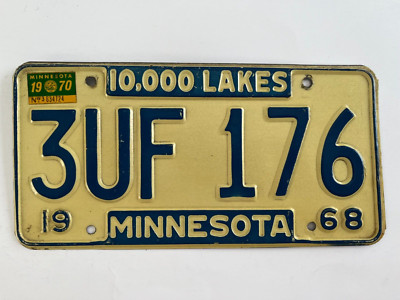 1970 Minnesota License Plate Natural Sticker on Dated 1968 base Nice ...