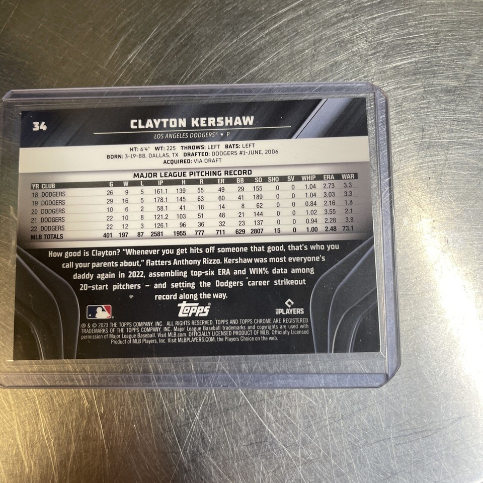 2023 Topps Chrome Black Clayton Kershaw Purple Mini Diamonds #/150 ...