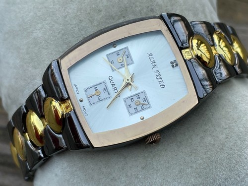 Alan Fried Watch Gold/Black Tone Metal Band Analog Quartz Ladies Wrist ...