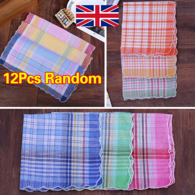 12Pcs Womens Ladies Cotton Printed Soft Handkerchief Mixed Color ...