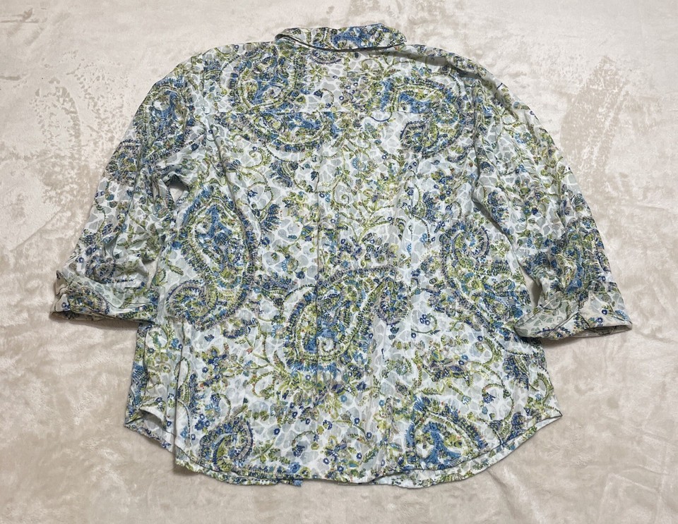 JM Collection Top Womens Size 14 Blue Green Paisley Floral 3/4 Sleeve ...