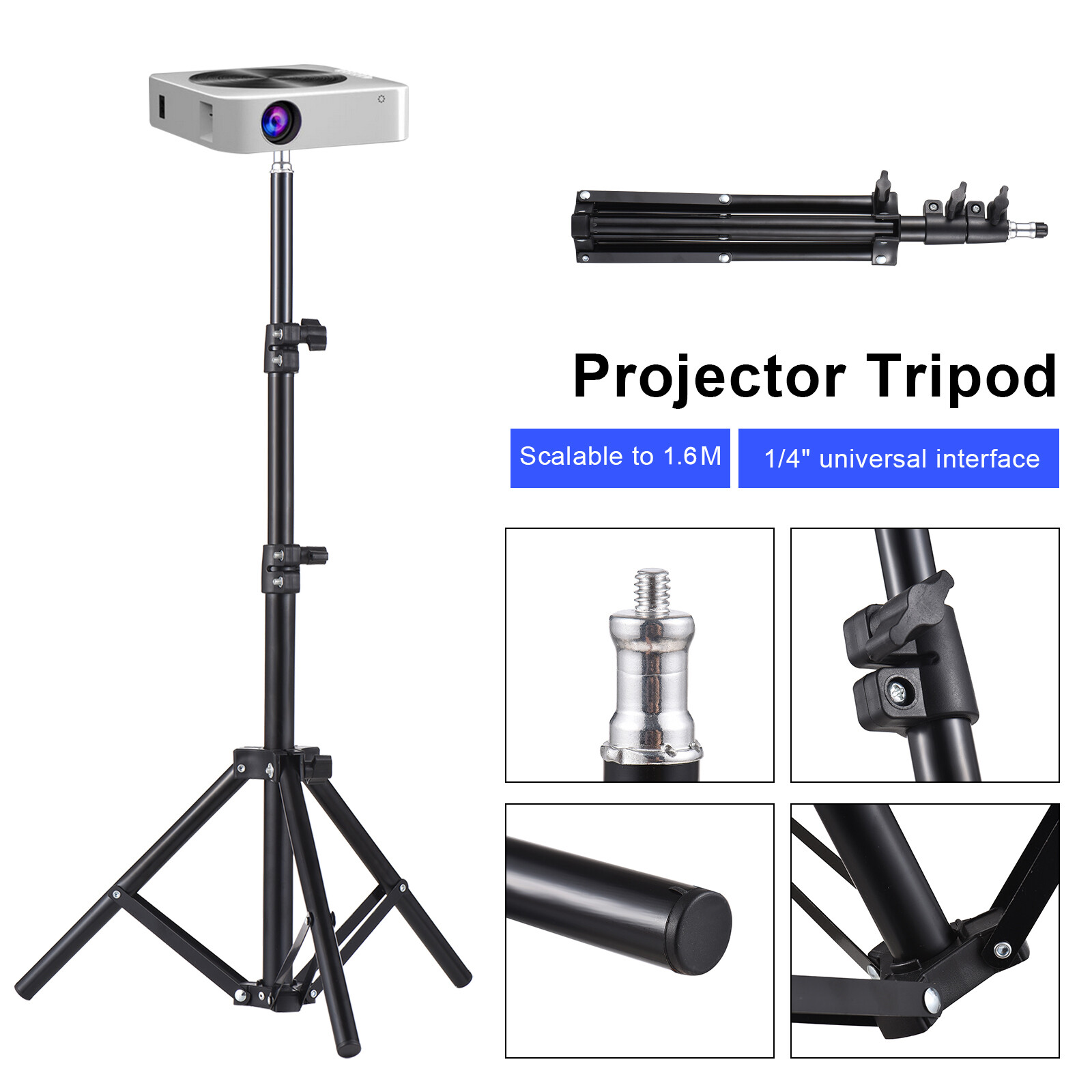 22"~63" Adjustable Projector Tripod Stand 1/4" Thread For Home Office ...