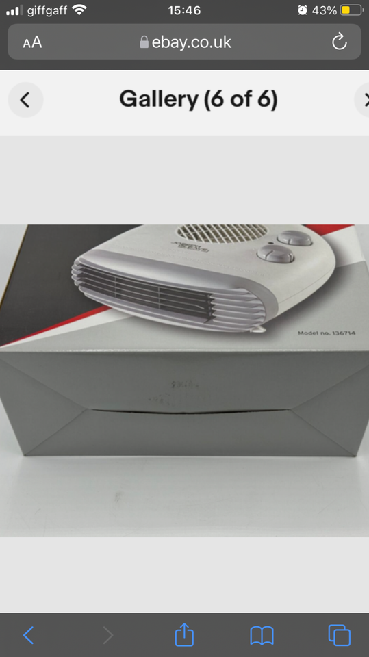 Joseph Gleave Electric Fan Heater 1kw/2kw Model 136714 Cable Plug new ...