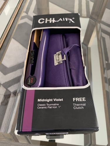 CHI Air Violet Classic Tourmaline Ceramic 1" Flat Iron w Thermal Clutch ...