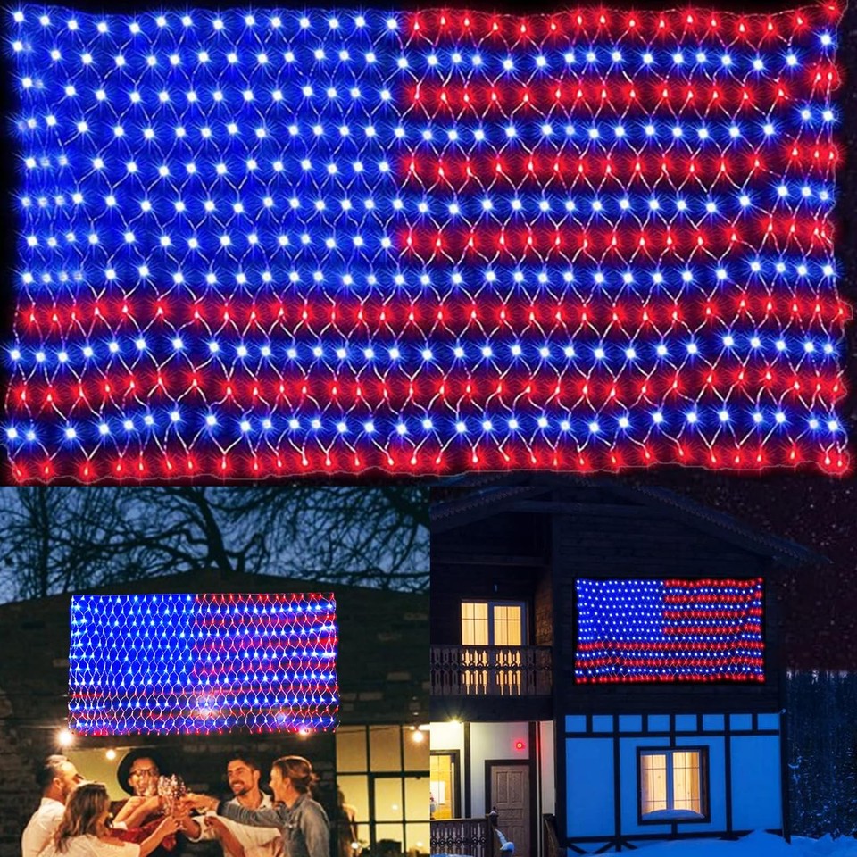 (New) American Flag Lights, 420 LED USA Flag Net Lights, Outdoor ...