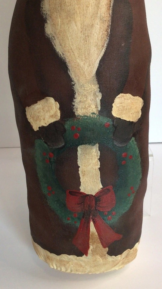 Cloth Hand Painted Folk Art Santa Claus with WreathChristmas Primitive ...