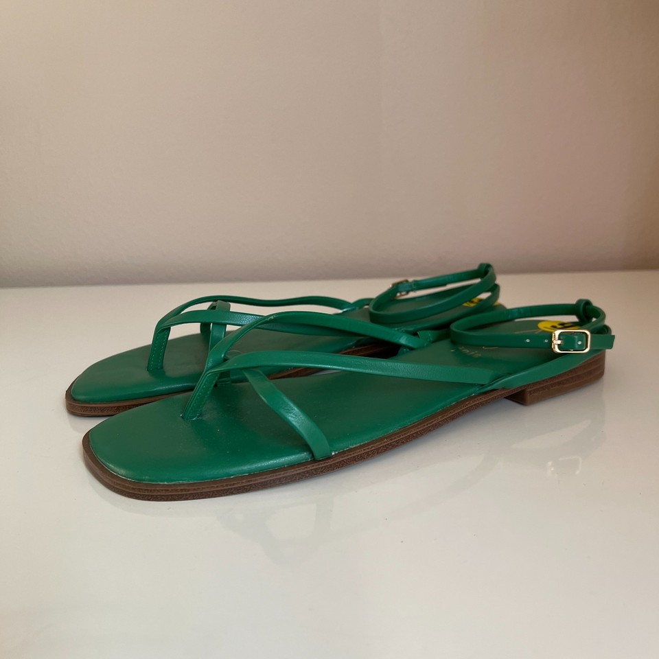 JOIE "Vida" Women's Toe Loop Ankle Strap Flat Sandal Shoes - Green ...
