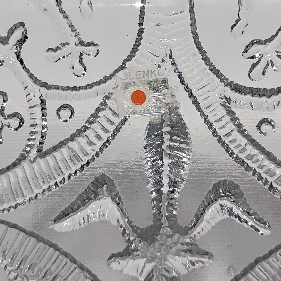 Blenko Art Glass Fleur De Lis Paperweight Bookend Crystal Clear Block ...