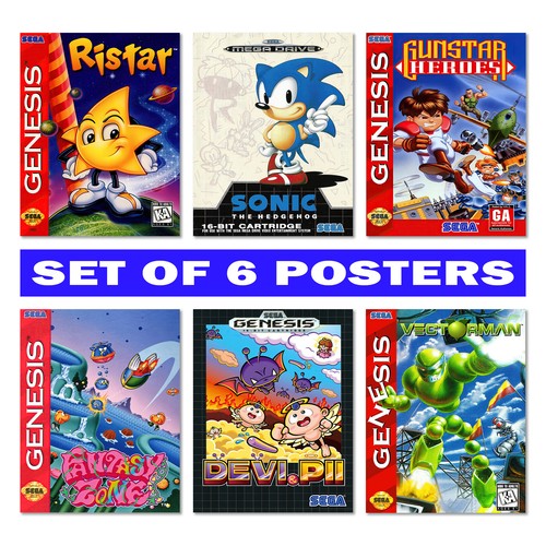 Sega Genesis Vintage Gaming Set Of 6 Posters - Retro Ultimate Game ...