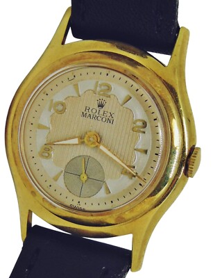 Vintage ROLEX Marconi textured dial 18k gold plated case watch just ...